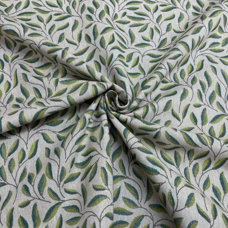Green Leaves Linen Look Fabric - The Cheap Shop Tiptree