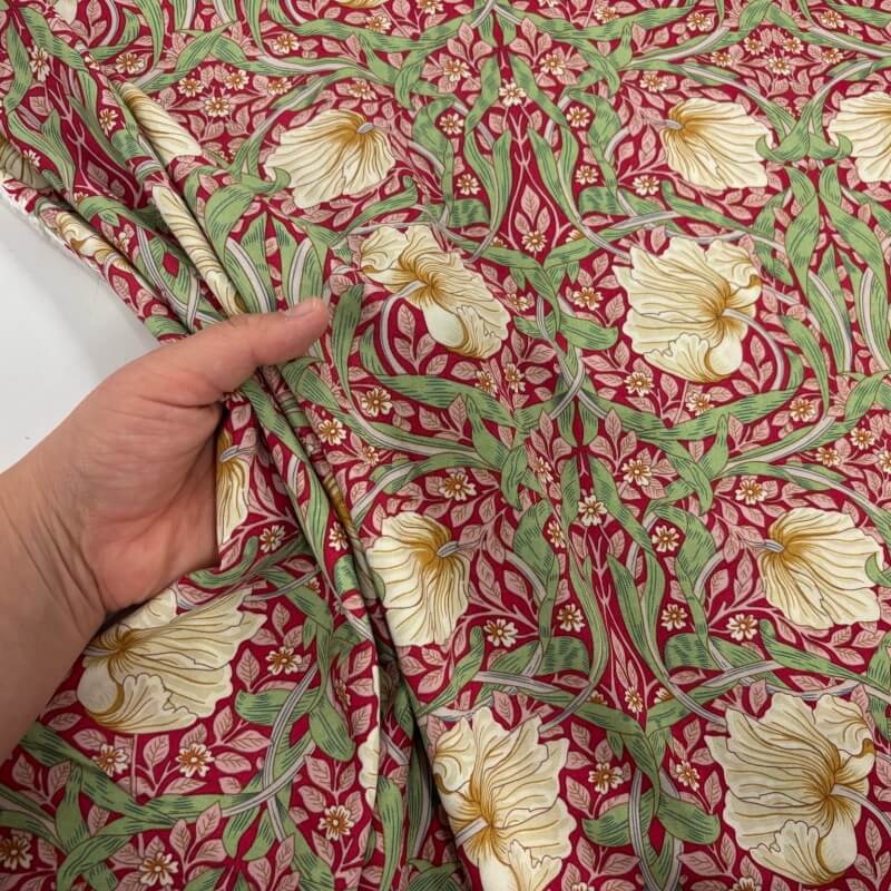 William Morris Pimpernel Red Viscose Challis - The Cheap Shop Tiptree