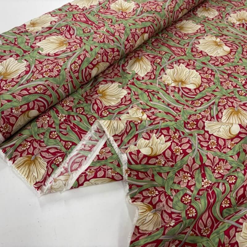 William Morris Pimpernel Red Viscose Challis - The Cheap Shop Tiptree