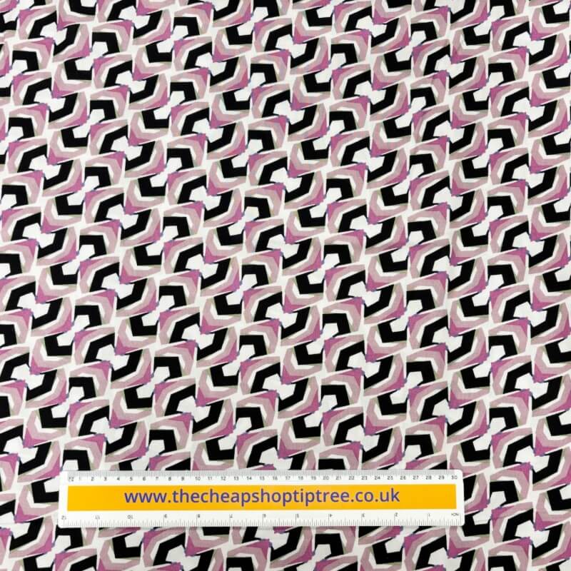 Mauve Geometric Viscose Challis - The Cheap Shop Tiptree