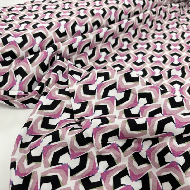 Mauve Geometric Viscose Challis - The Cheap Shop Tiptree