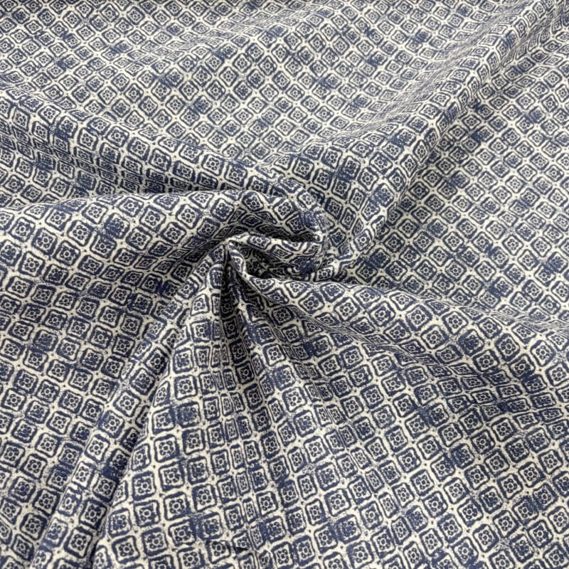 Blue Patterned Linen Dressmaking Fabric - The Cheap Shop Tiptree