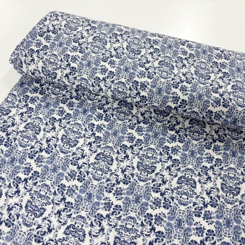 Blue Patterned Linen Dressmaking Fabric - The Cheap Shop Tiptree