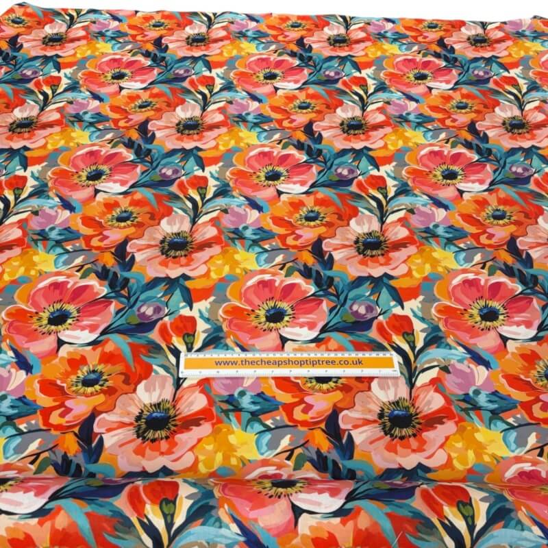 Big Flower Bright Cotton Canvas - The Cheap Shop Tiptree