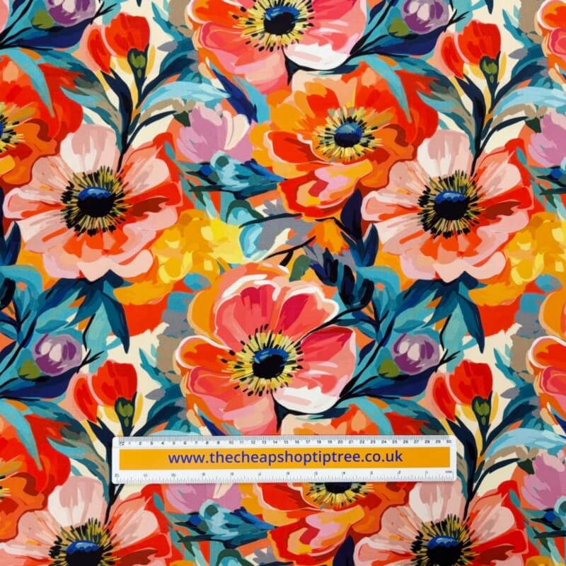 Big Flower Bright Cotton Canvas - The Cheap Shop Tiptree