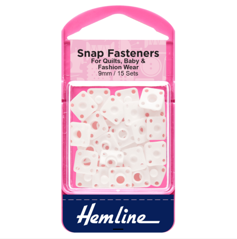 Hemline White Plastic 9mm Square Snap Fasteners - The Cheap Shop Tiptree